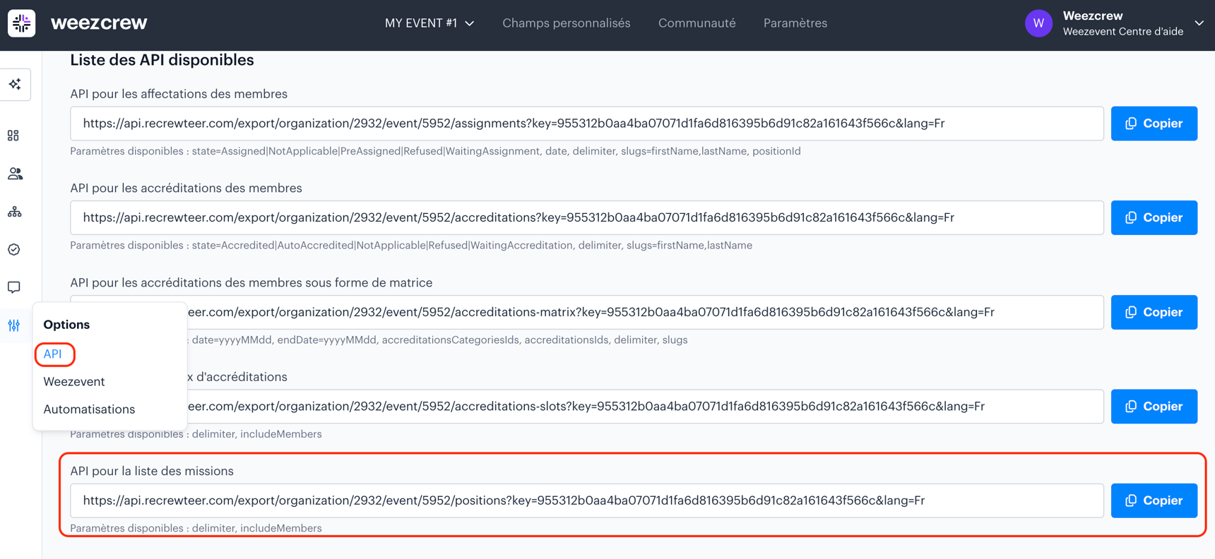 Exporter les données de mes missions
